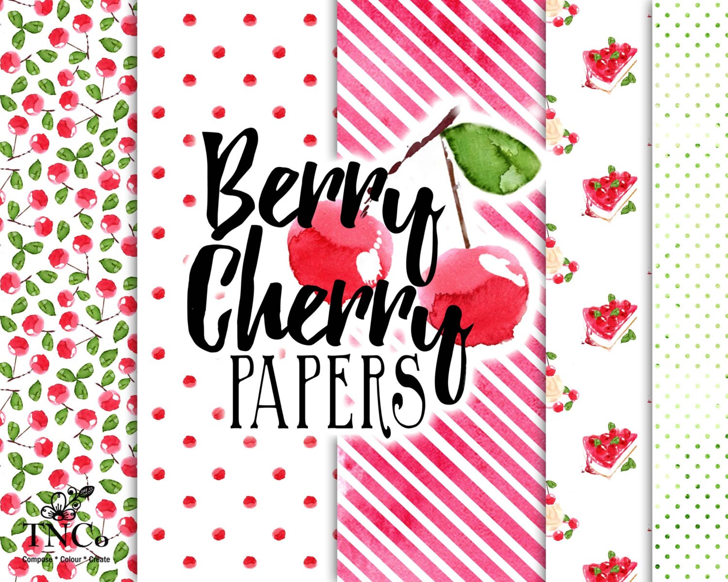 Cherry Pattern Paper - Watercolour Cherry - 12 X 12 Digital Paper - Red ...