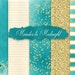 Digital Paper, Teal and Gold Scrapbook Paper, Watercolor Digital Paper ...