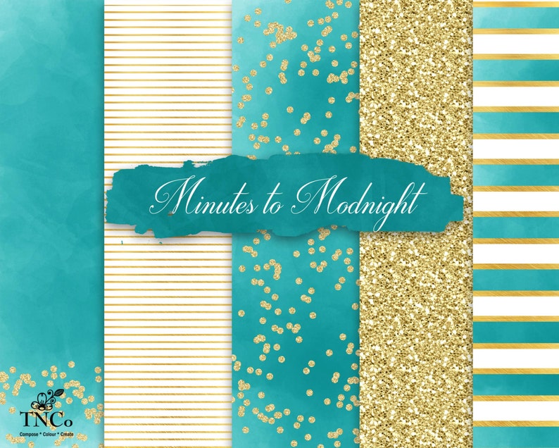 Digital Paper Teal and Gold Scrapbook Paper Watercolor | Etsy