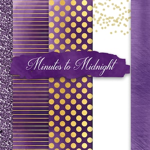 Purple Digital Paper, Purple and Gold Scrapbook Paper, Commercial Use ...