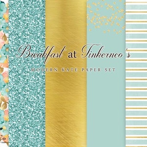 Mint and Gold - Digital Papers - Digital Scrapbook Papers - Floral ...