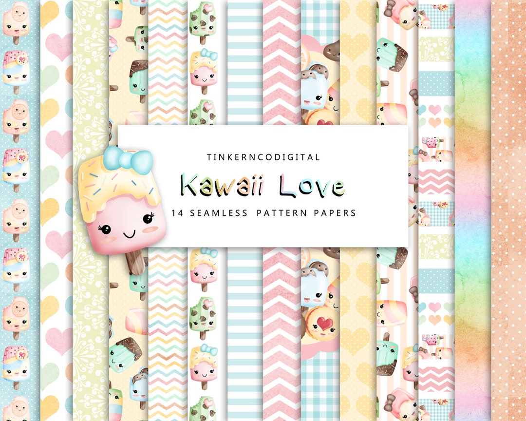 Kawaii Digital Paper - Digital Paper Pack - Watercolor Rainbow ...