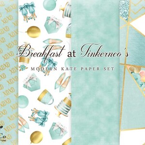 Mint and Gold - Digital Papers - Digital Scrapbook Papers - Floral ...