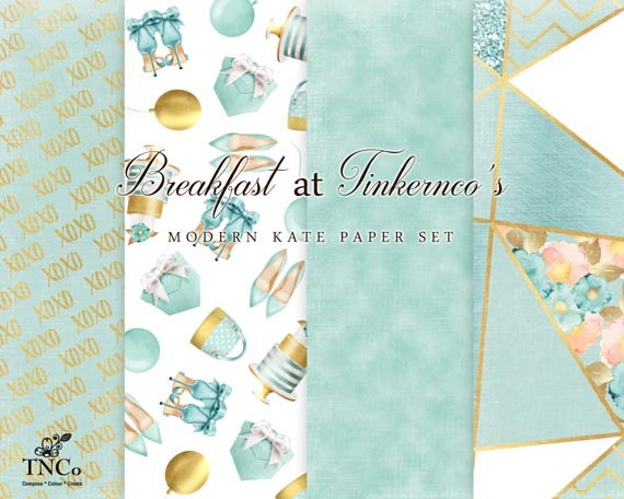 Mint and Gold Digital Papers Digital Scrapbook Papers | Etsy