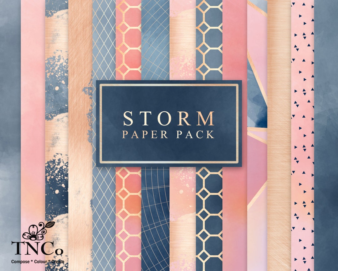 Watercolour Digital Paper - Navy Digital Paper - Rose Gold Foil Digital ...