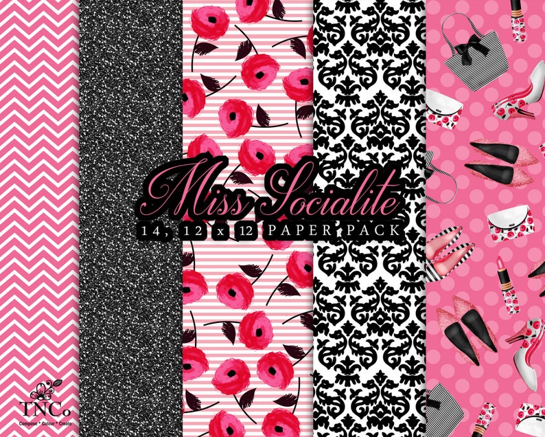 Floral Digital Paper Chevron Paper Pink Digital Paper | Etsy