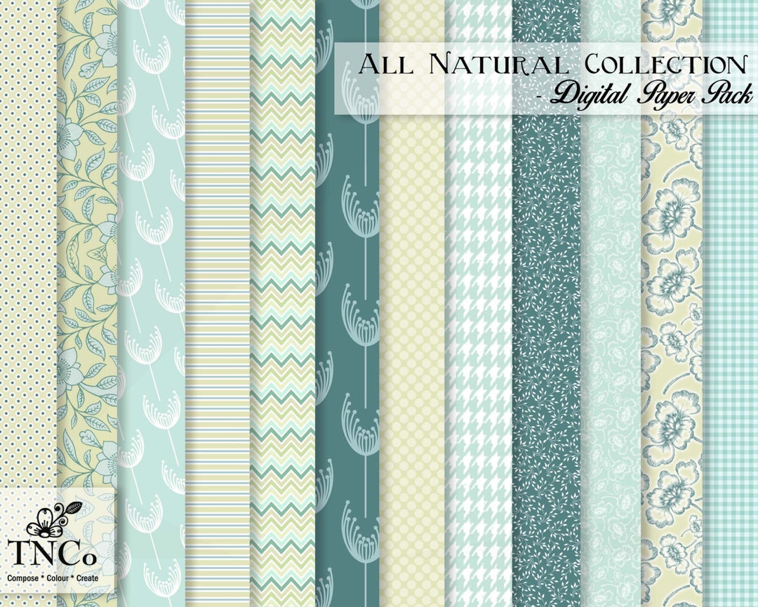 Blue Digital Paper, Green Floral Clipart Download, Polka Dot Supplies ...