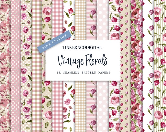 Pink Rose Seamless Digital Paper - Vintage Digital Scrapbook Background ...