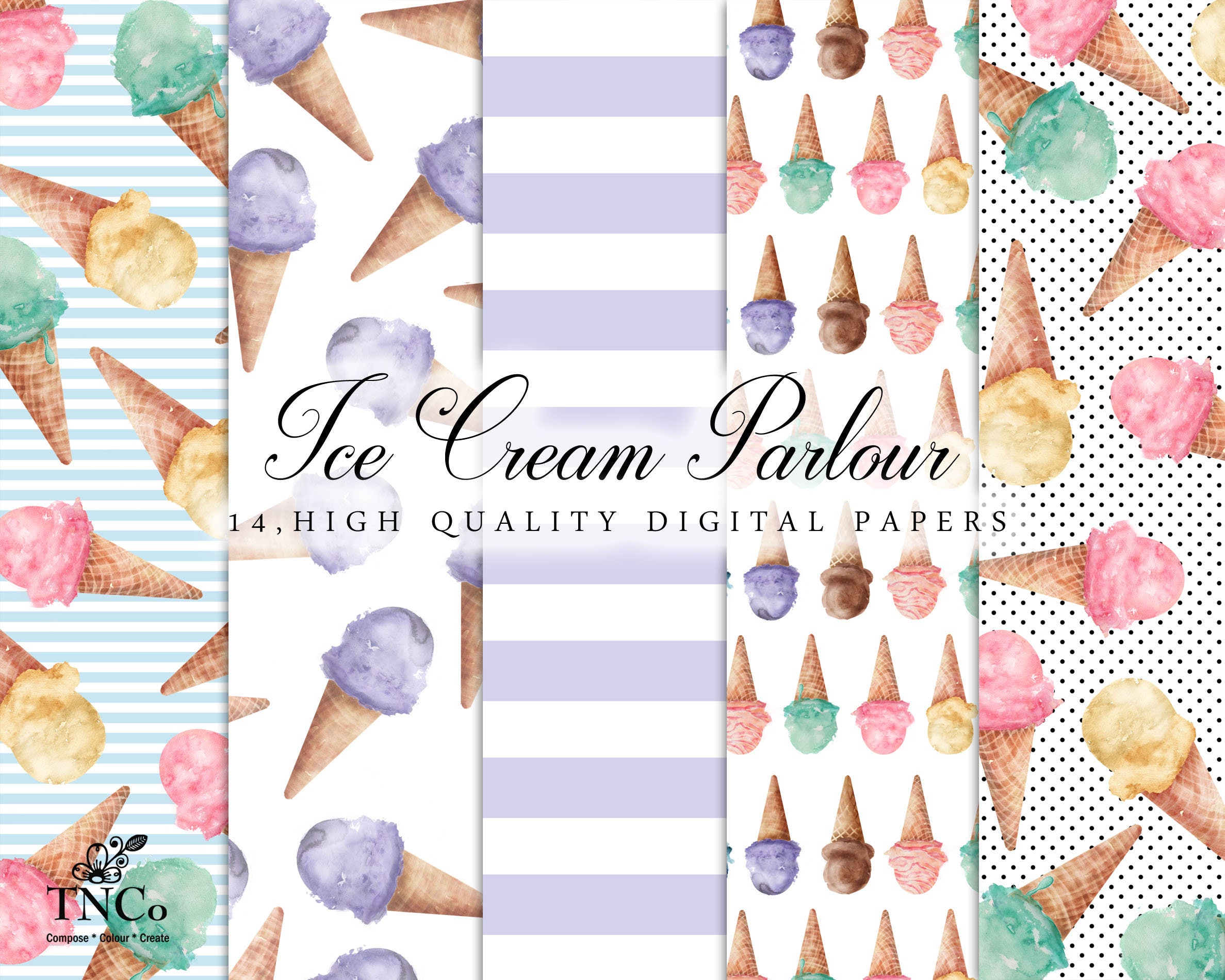 Ice cream digital paper Digital download Summer paper | Etsy