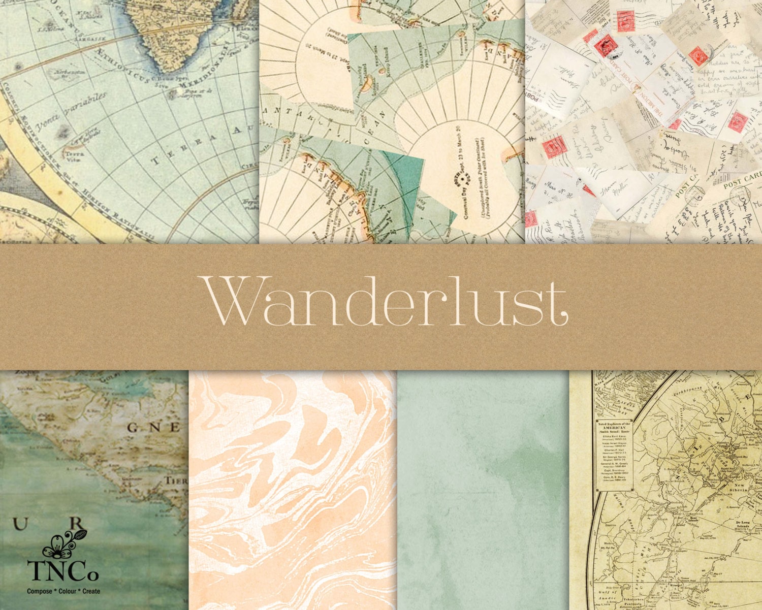 Vintage Map Papers - Scrapbook Papers - Digital Scrapbook Paper ...