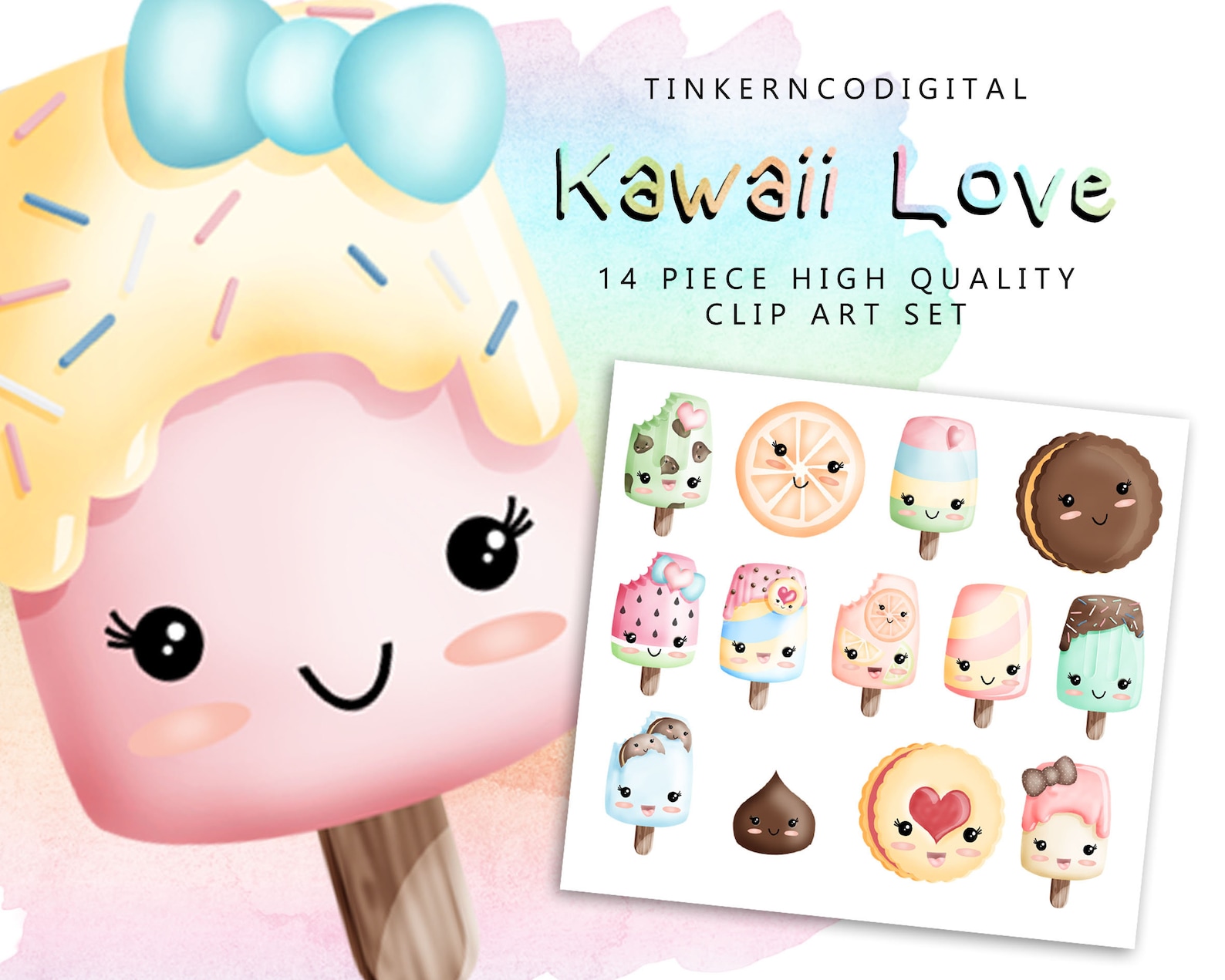 Kawaii Popsicle Clipart Watercolor Food Clipart Kawaii | Etsy