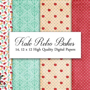 Cherry Digital Paper - Retro Digital Paper - Chevron Digital Paper ...