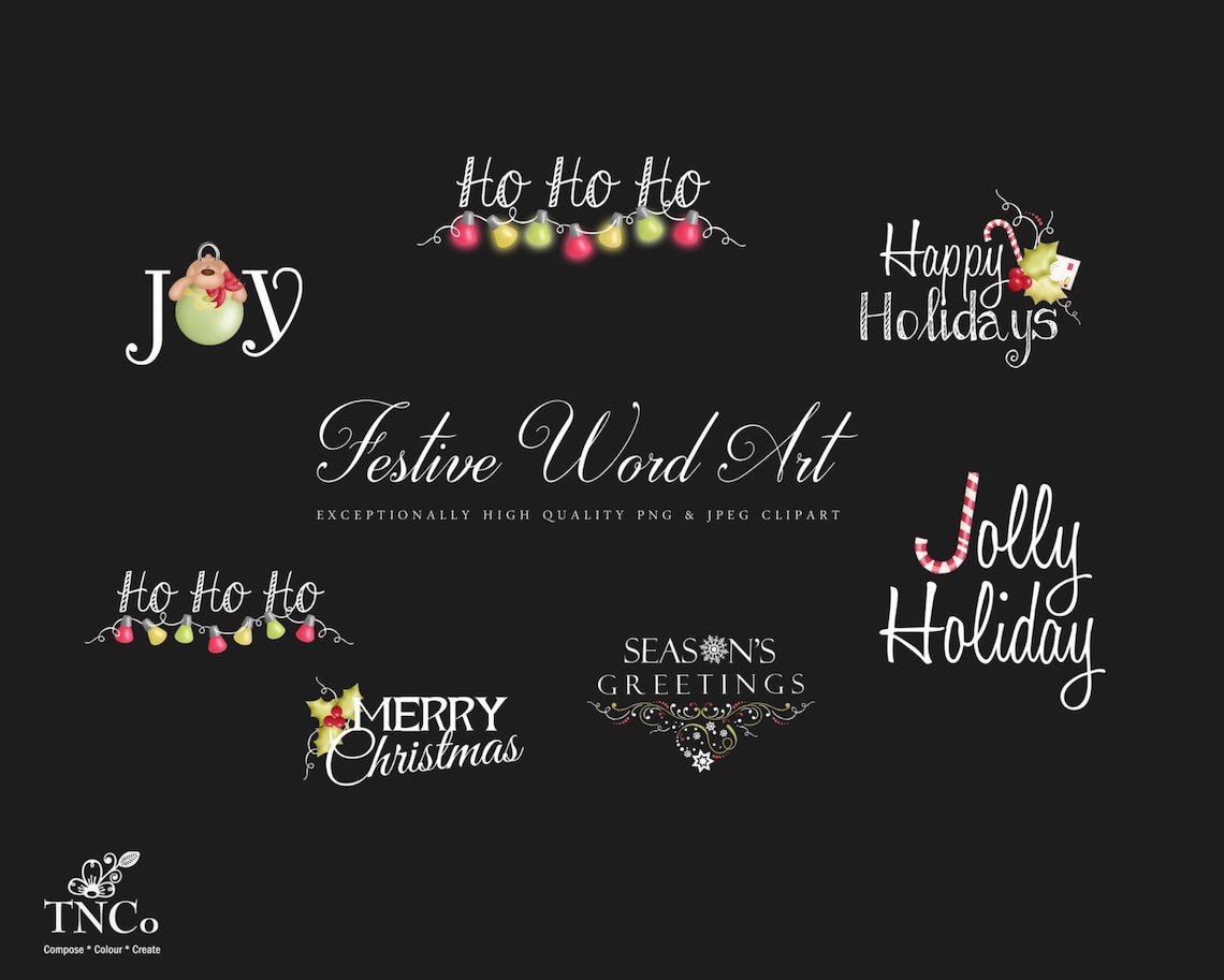 Christmas Digital Word Art Festive Instant Download Happy - Etsy