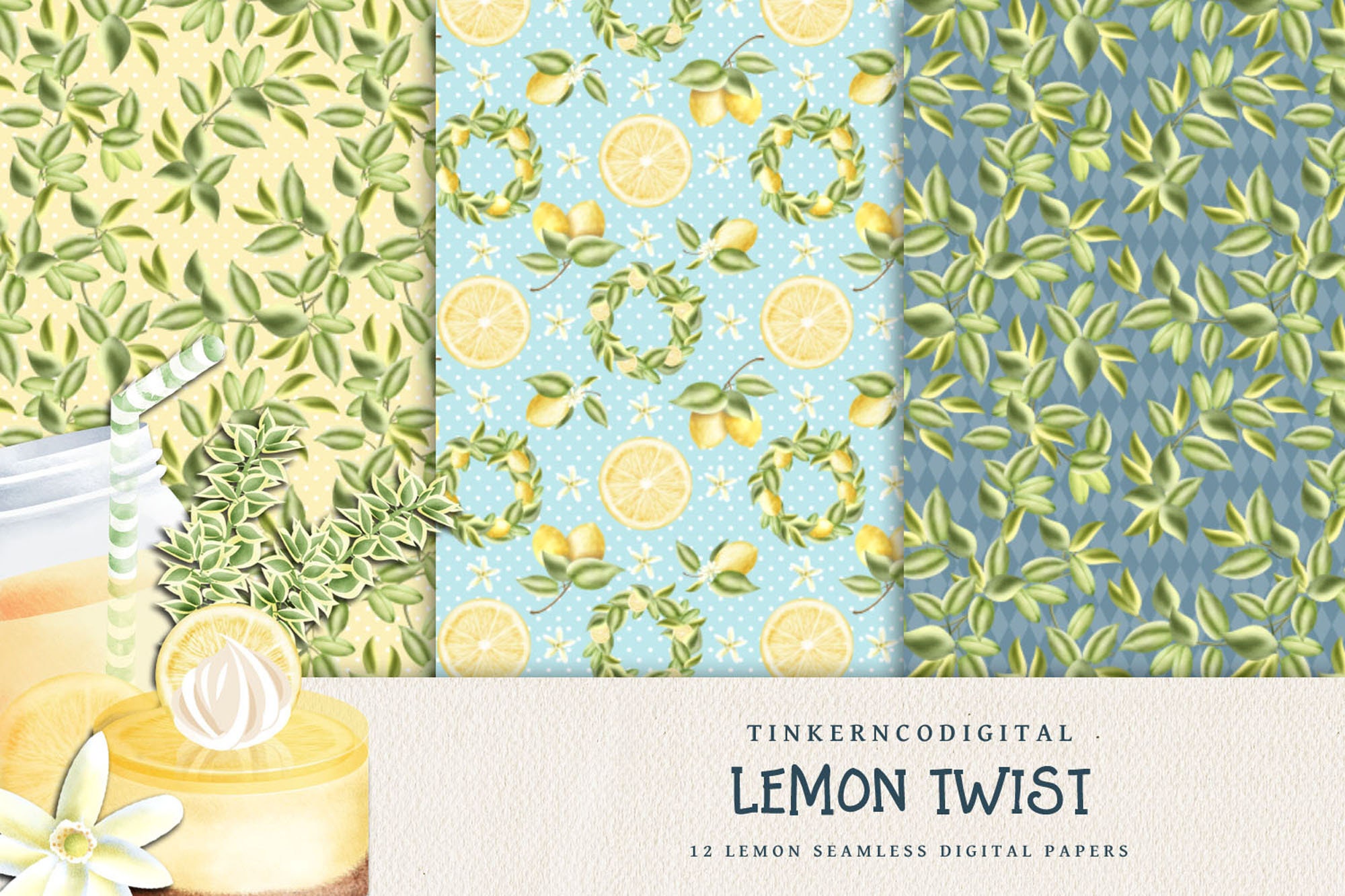 12 Lemon Seamless Digital Papers Citrus Summer Digital - Etsy