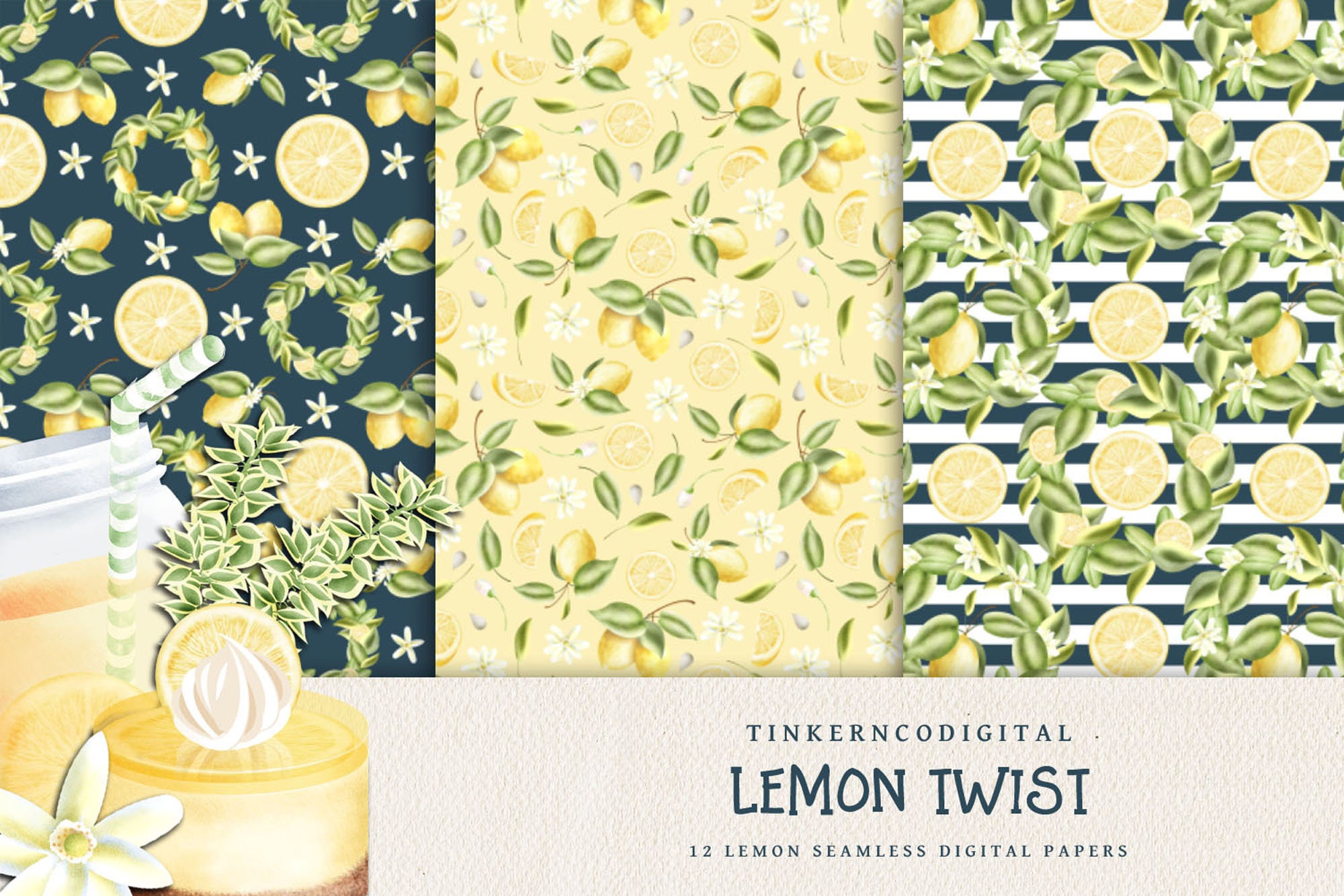 12 Lemon Seamless Digital Papers Citrus Summer Digital - Etsy