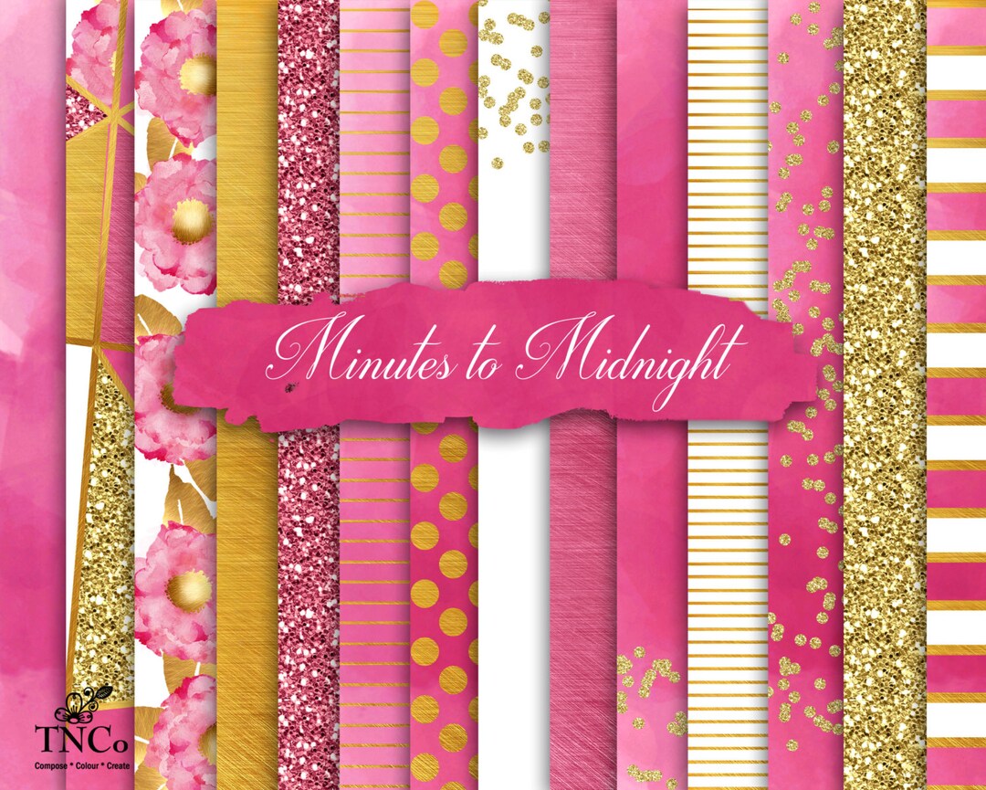 Pink Digital Paper, Pink and Gold Scrapbook Paper, Commercial Use ...