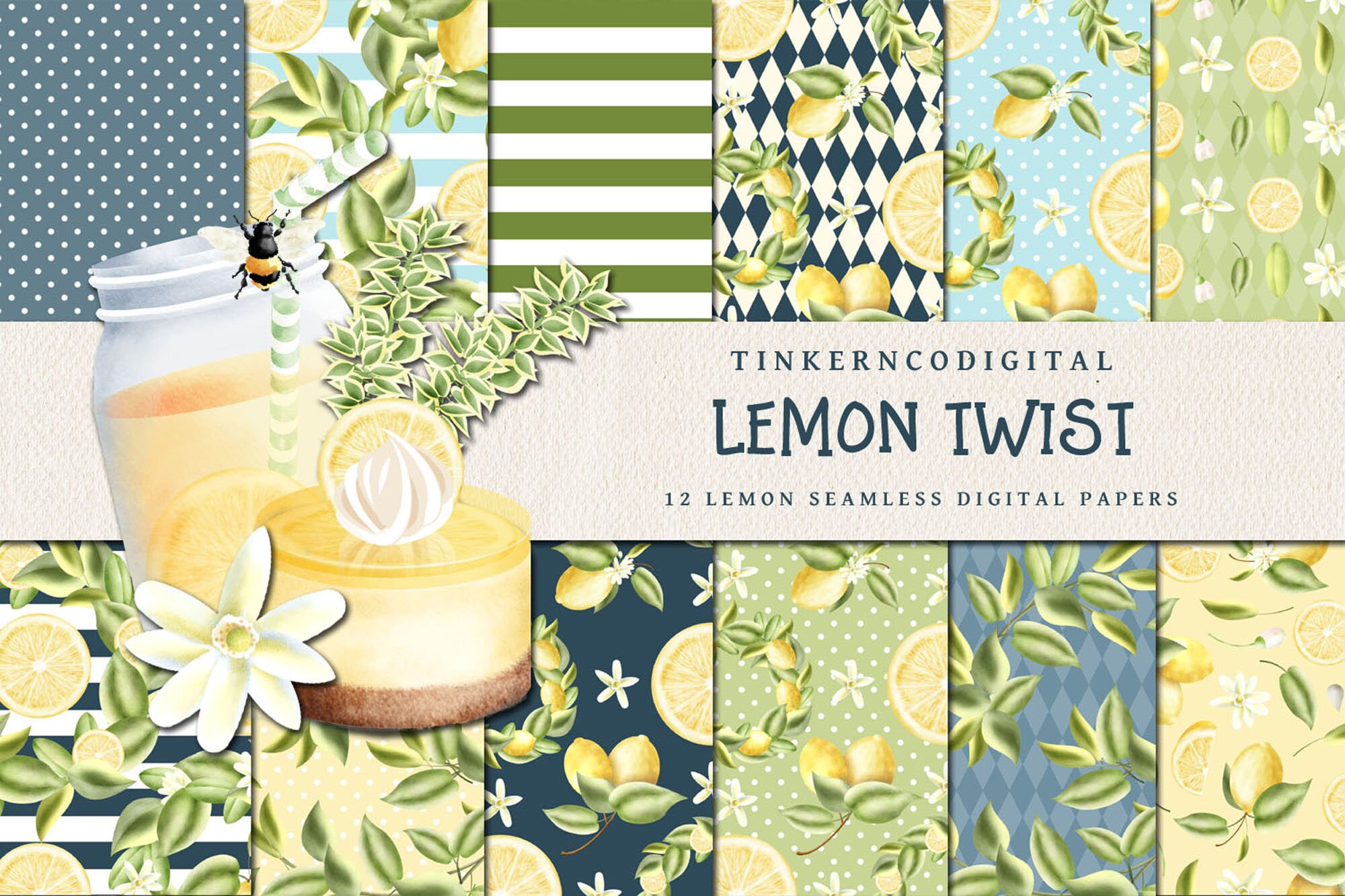 12 Lemon Seamless Digital Papers Citrus Summer Digital - Etsy