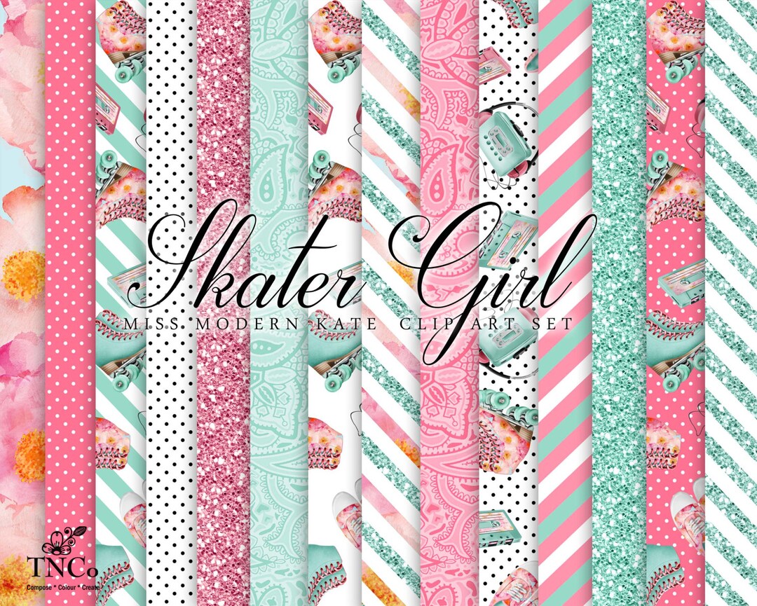 80's Digital Paper - Commercial Use Digital Paper - Roller Skate Lover ...