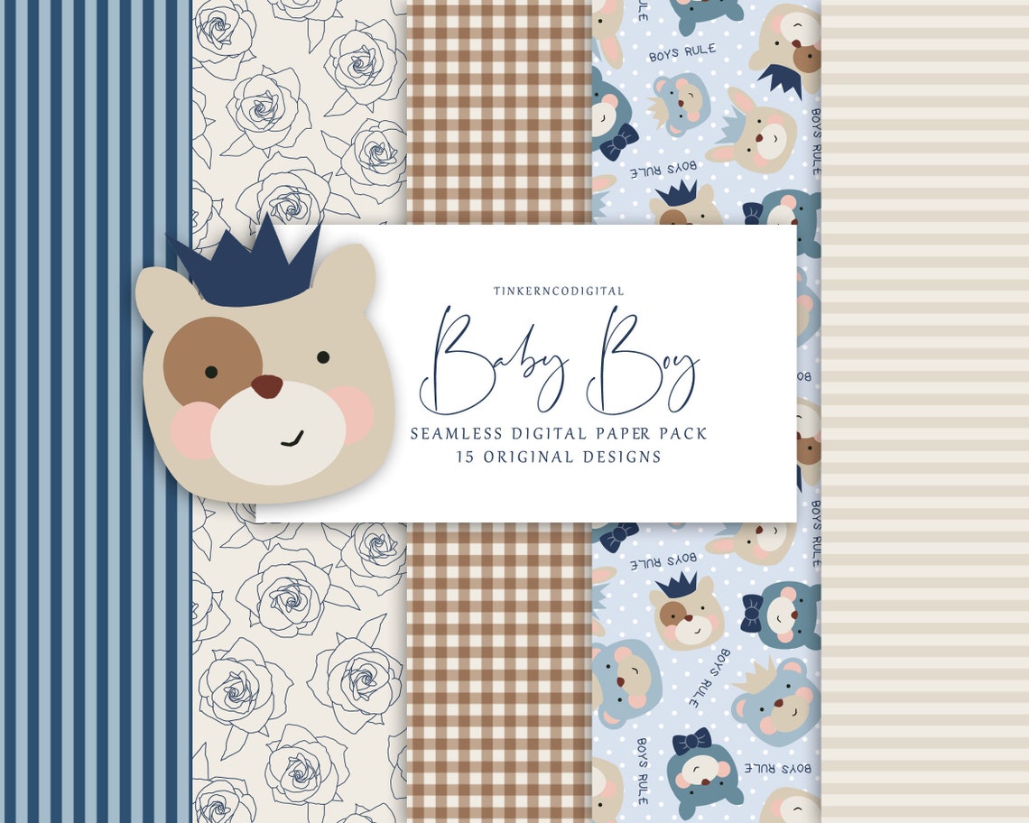 Boy Digital Paper Bear Background Pattern Printable - Etsy