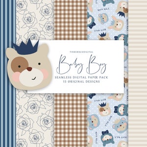 Boy Digital Paper - Bear Background Pattern - Printable Pattern - Plaid ...