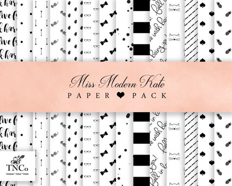 Black and White Digital Paper - Black and White Print - Modern Digital ...
