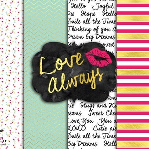 Love Print - Digital Paper - Digital Scrapbook Paper - Word Art Clipart ...