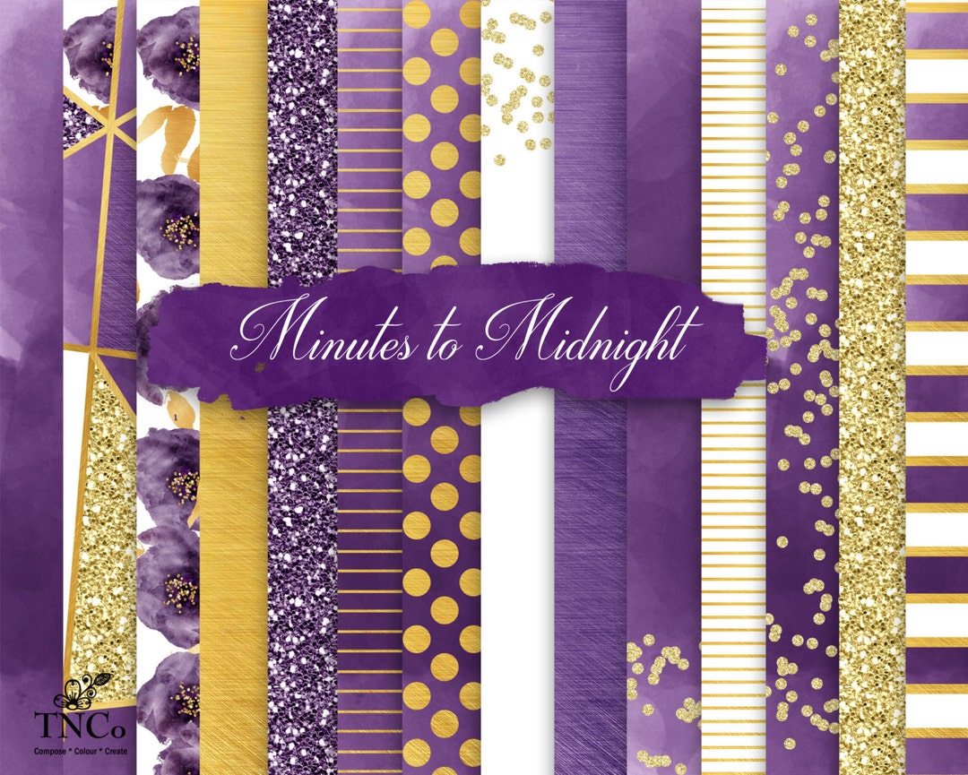 Purple Digital Paper, Purple and Gold Scrapbook Paper, Commercial Use ...