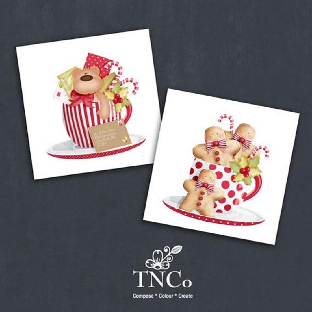 Christmas Gingerbread Clipart, Festive Bear and Teacups Instant ...