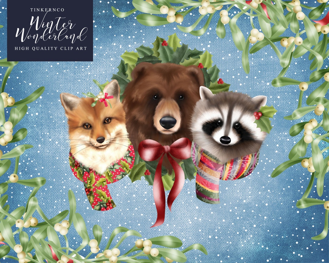 Christmas Clipart - Winter Bear Clipart - Fox Clipart - Bear Digital ...