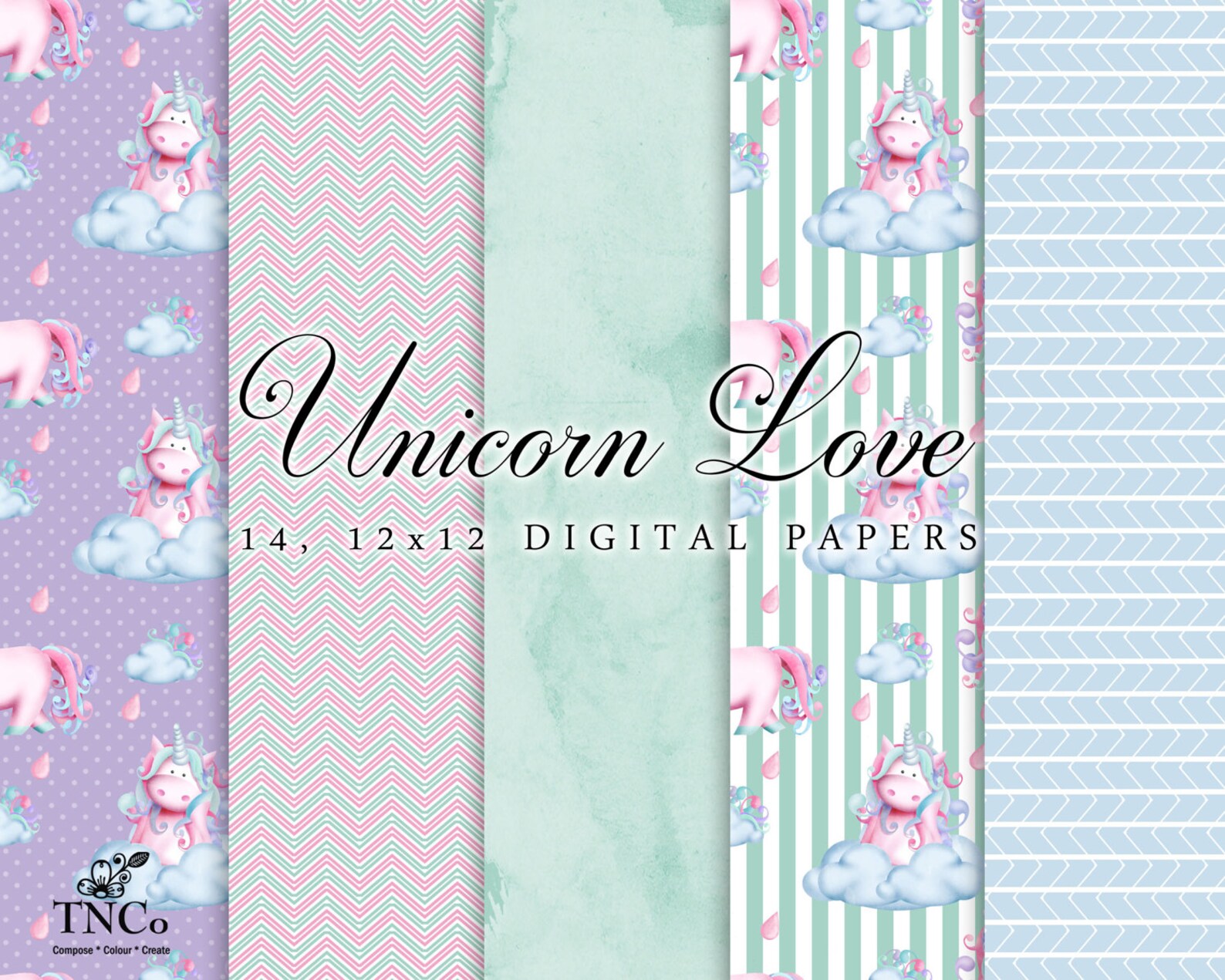 Unicorn Pattern Paper Scrapbook Paper Mint Watercolor - Etsy