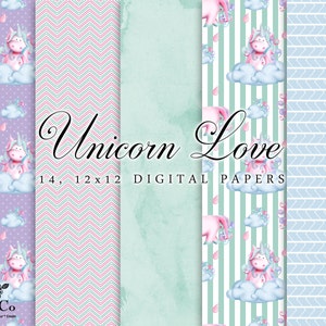 Unicorn Pattern Paper - Scrapbook Paper - Mint Watercolor Paper ...