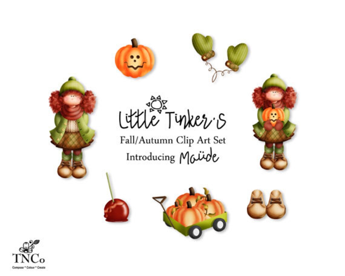 Digital Clipart Fall Clipart Pumpkin Clipart Girl | Etsy