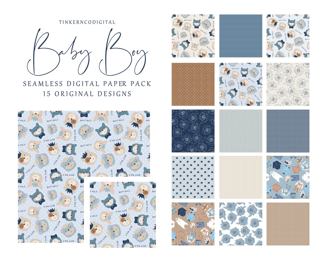 Boy Digital Paper Bear Background Pattern Printable - Etsy