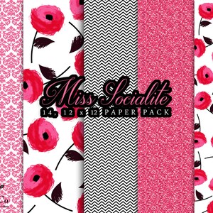 Floral Digital Paper - Chevron Paper - Pink Digital Paper - Digital ...