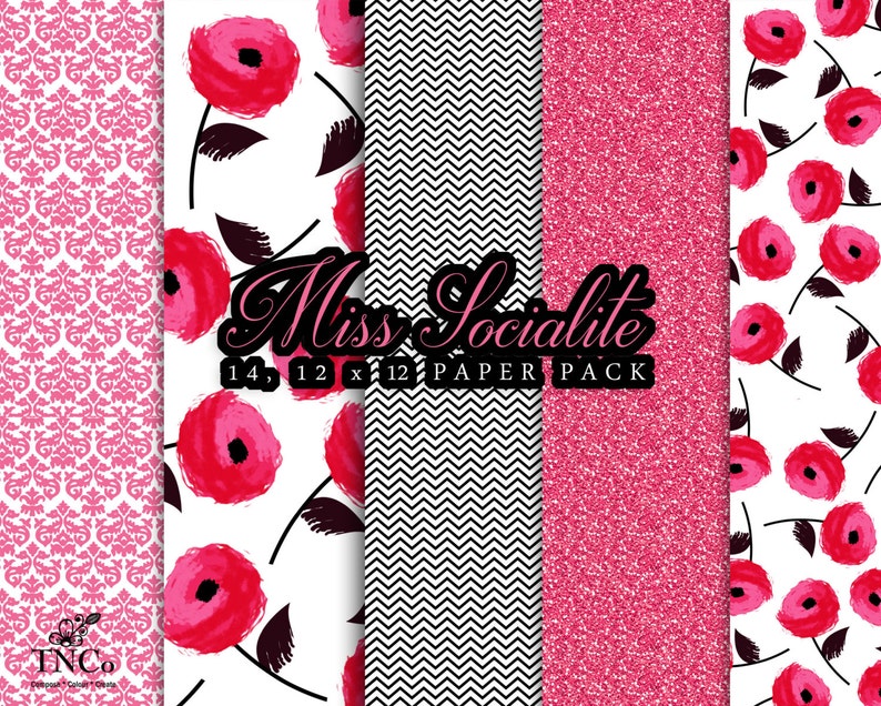 Floral Digital Paper Chevron Paper Pink Digital Paper | Etsy