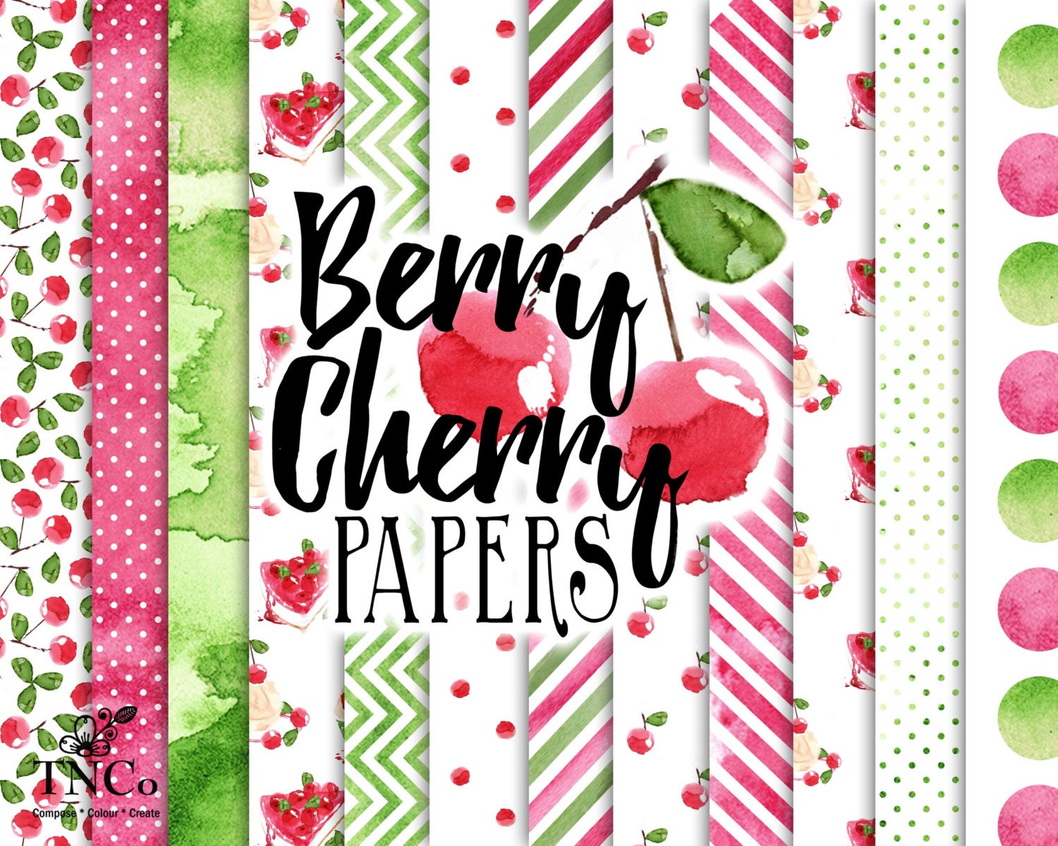 Cherry Pattern Paper - Watercolour Cherry - 12 X 12 Digital Paper - Red ...