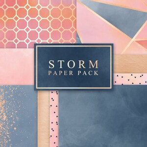 Watercolour Digital Paper - Navy Digital Paper - Rose Gold Foil Digital ...