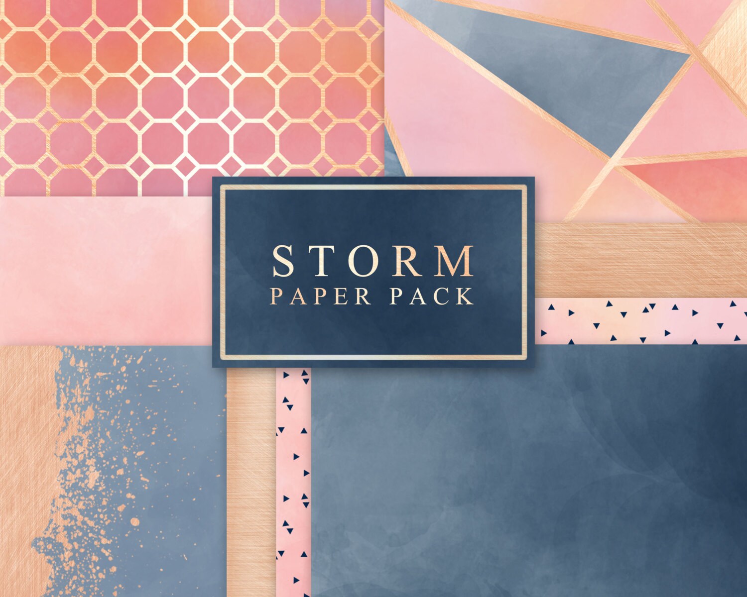 Watercolour Digital Paper Navy Digital Paper Rose Gold - Etsy