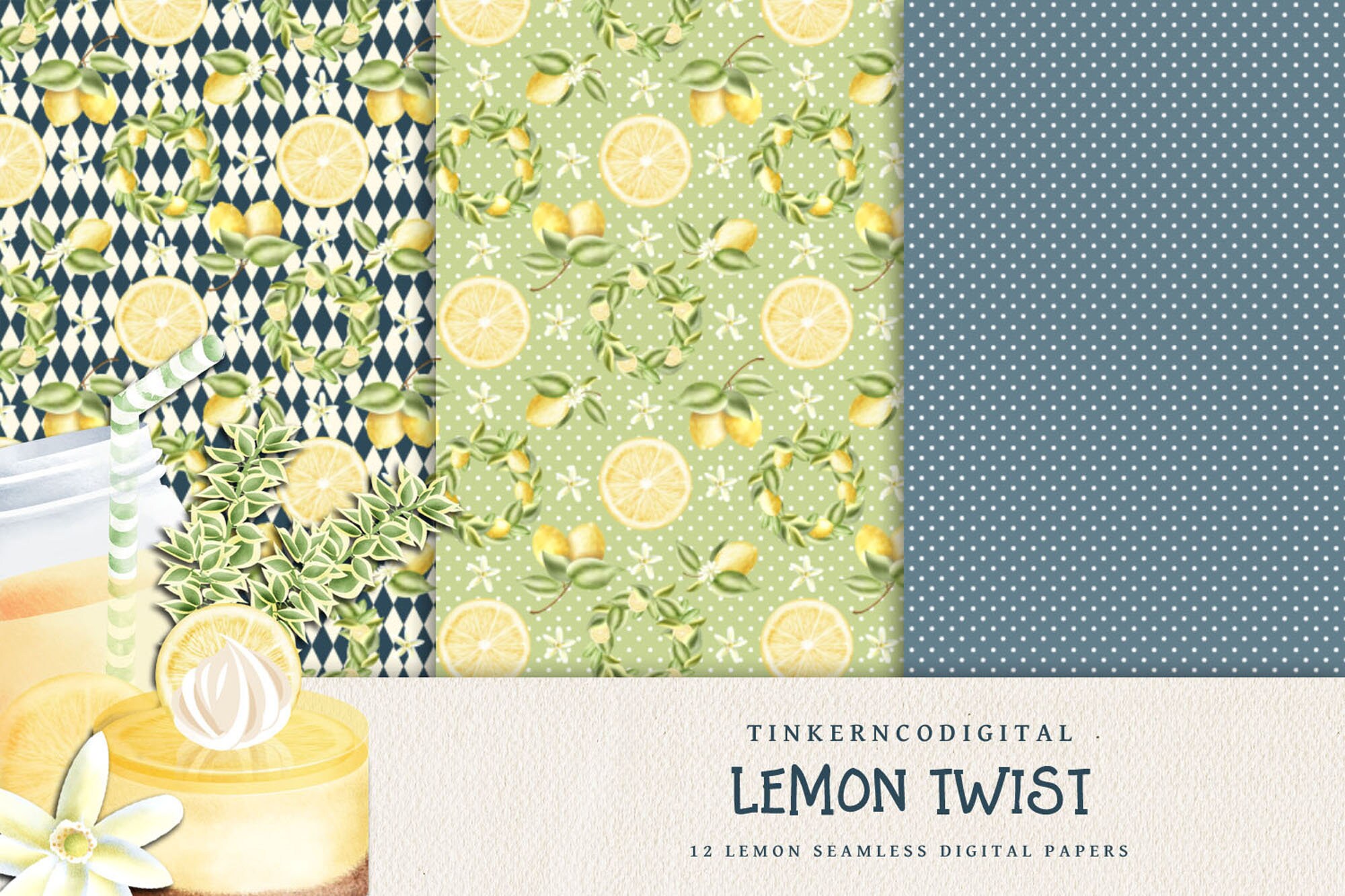 12 Lemon Seamless Digital Papers Citrus Summer Digital - Etsy