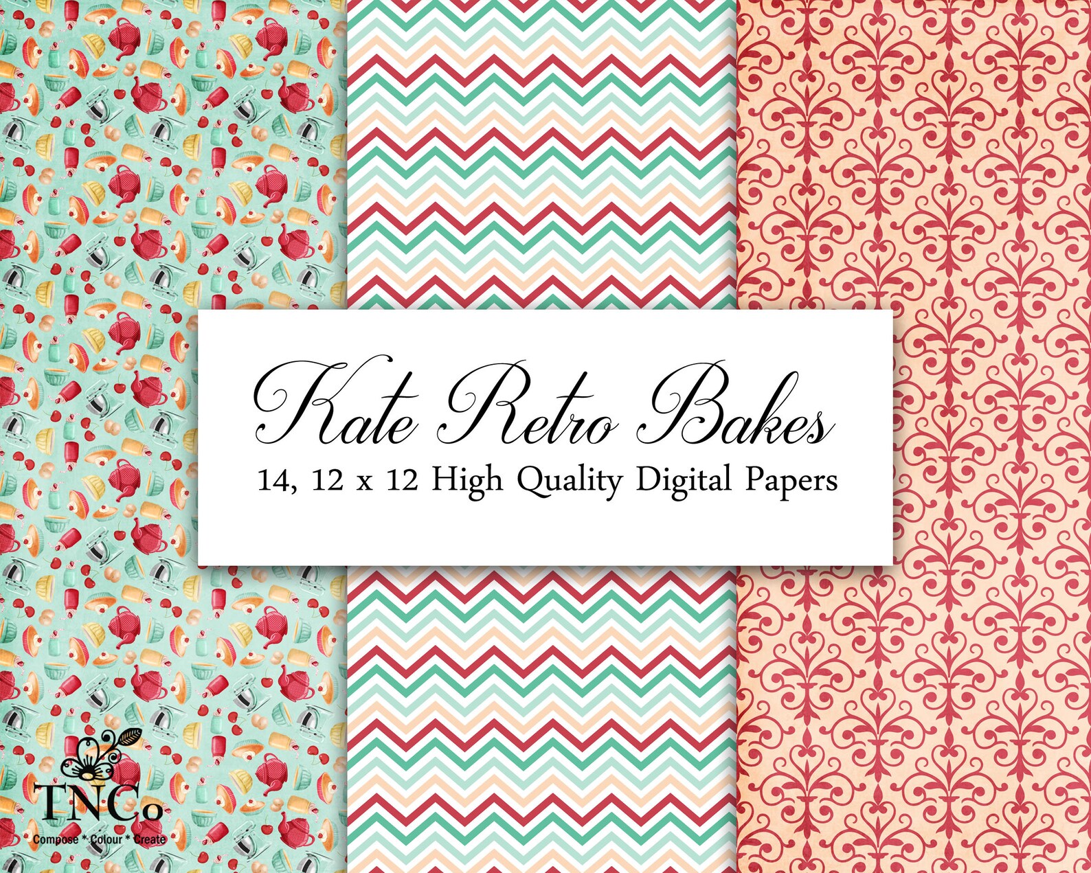 Cherry Digital Paper Retro Digital Paper Chevron Digital - Etsy