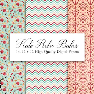 Cherry Digital Paper - Retro Digital Paper - Chevron Digital Paper ...