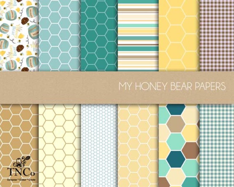 Honeycomb Digital Papers Printable Blue and Yellow Papers | Etsy