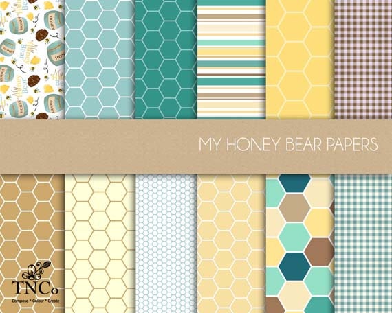 Honeycomb Digital Papers Printable Blue and Yellow Papers | Etsy