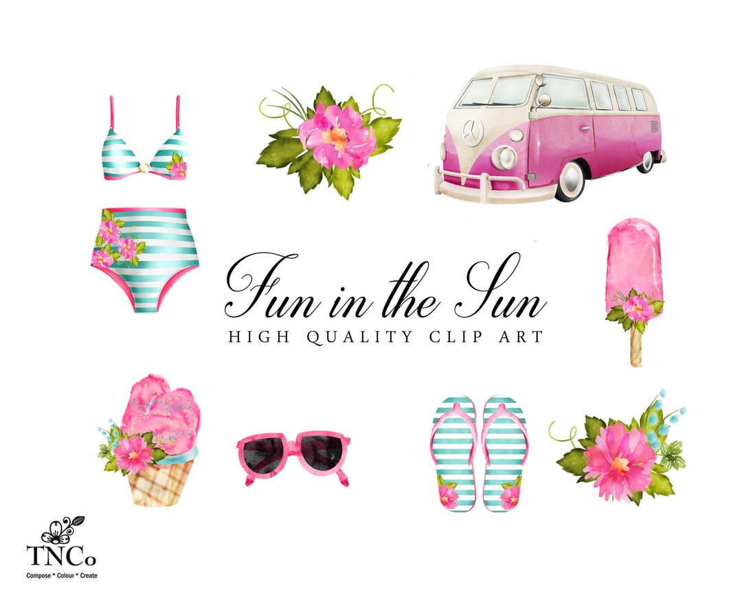 Camper Van Clipart Tropical Clip Art Digital Clip Art Watercolor Clip ...