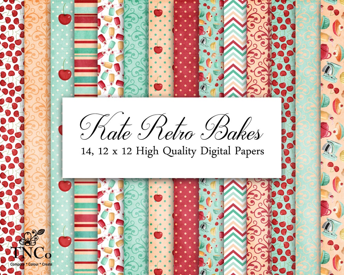 Cherry Digital Paper Retro Digital Paper Chevron Digital - Etsy