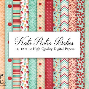 Cherry Digital Paper - Retro Digital Paper - Chevron Digital Paper ...