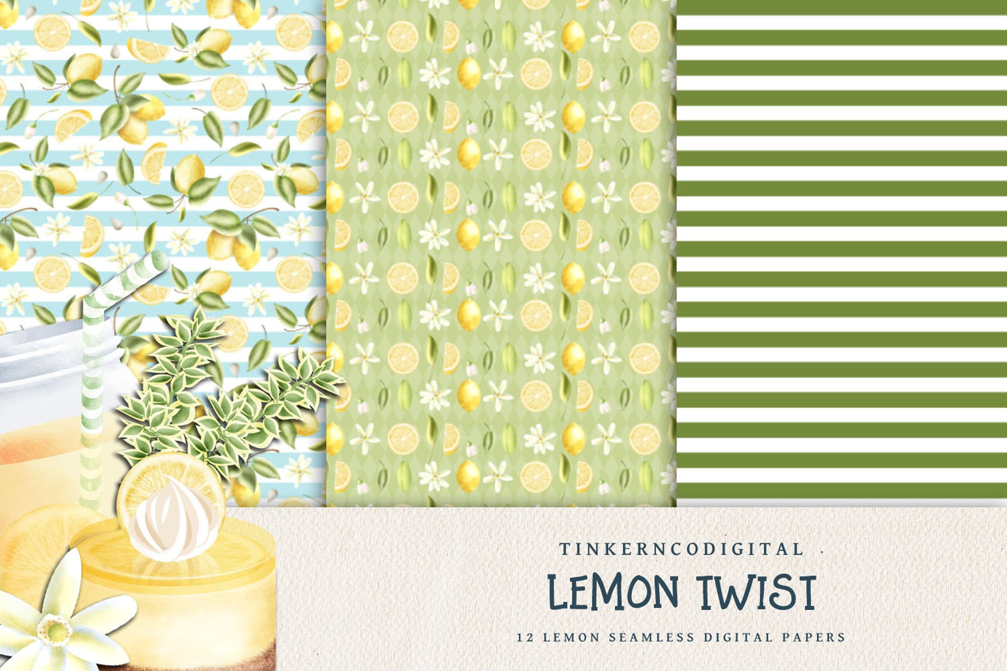 12 Lemon Seamless Digital Papers Citrus Summer Digital - Etsy
