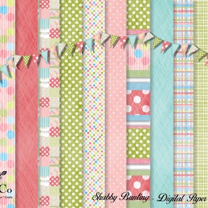 Bunting Digital Papers, Printable Bunting, Pink Bunting Clipart for ...