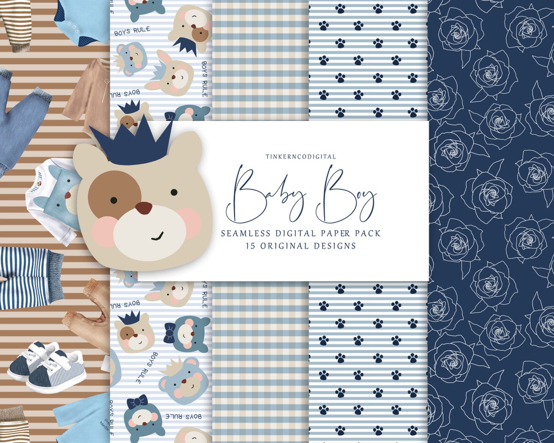 Boy Digital Paper Bear Background Pattern Printable - Etsy
