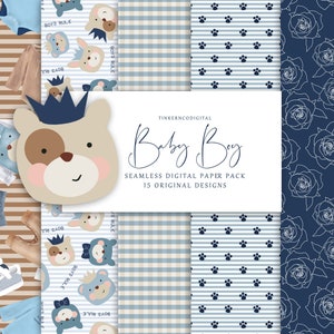 Boy Digital Paper - Bear Background Pattern - Printable Pattern - Plaid ...